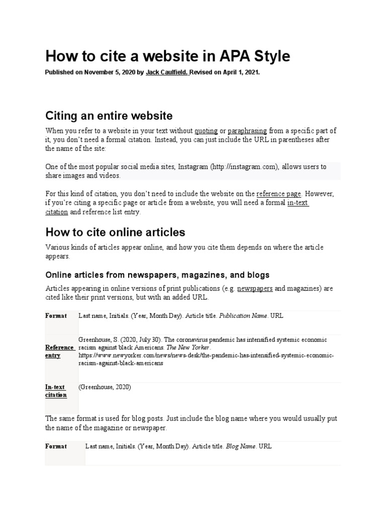 How To Cite A Website in APA Style | PDF | Apa Style | Citation