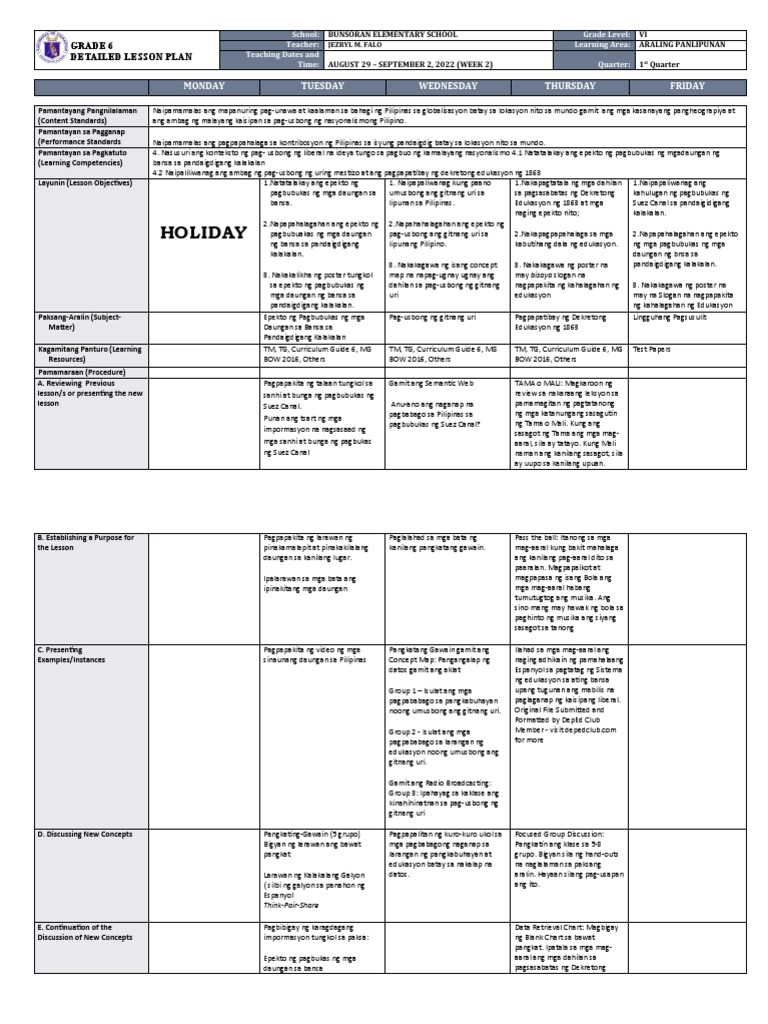 DLP - Araling Panlipunan 6 - Q1 - W2 | PDF