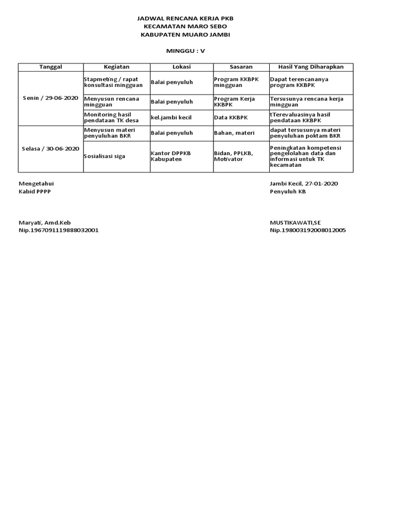 Rencana Kerja Mingguan 2 | PDF