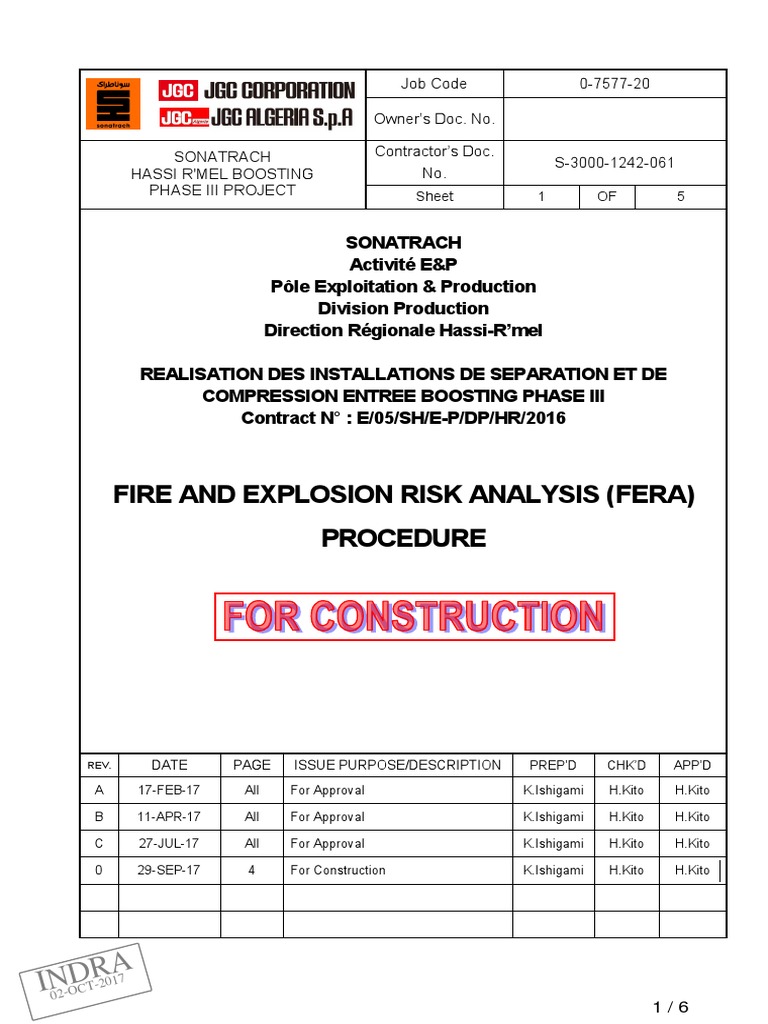 Indra: Fire and Explosion Risk Analysis (Fera) Procedure | PDF