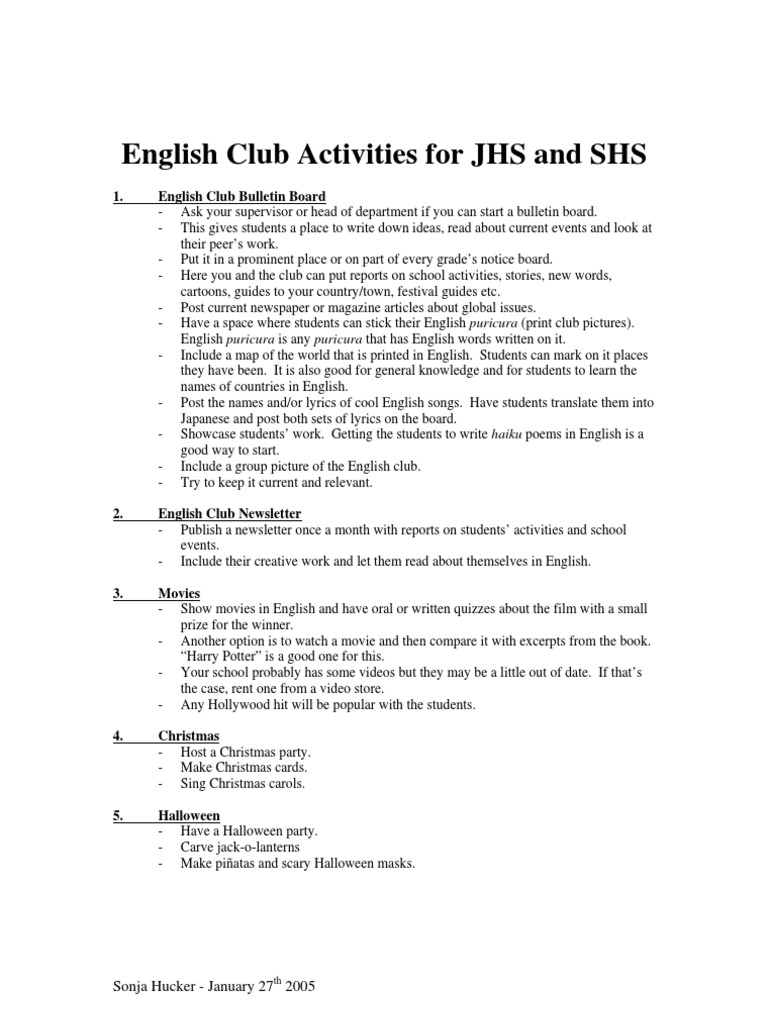 English Club Activities for Students | PDF | Idiom | English Language
