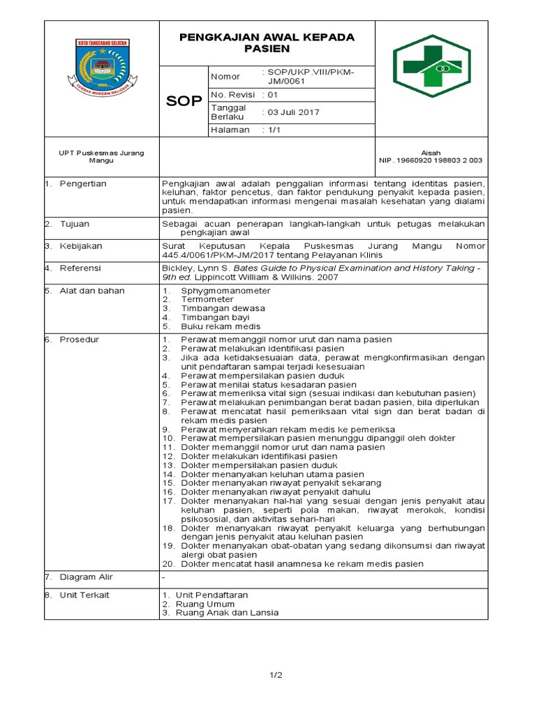 7.2.1.1 SOP Pengkajian Awal | PDF