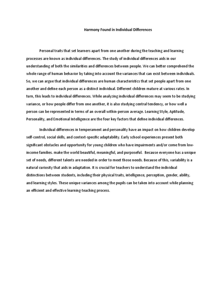 Harmony Found in Individual Differences | PDF