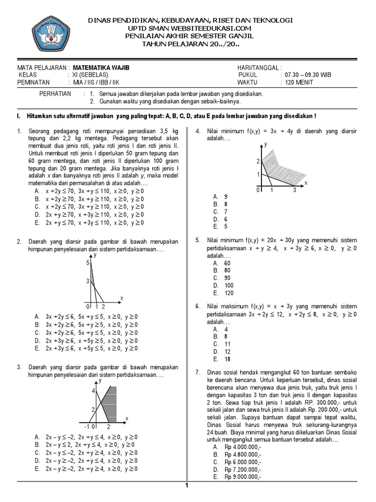 Soal Pas MTK Wajib Kelas Xi K13-1-4 | PDF