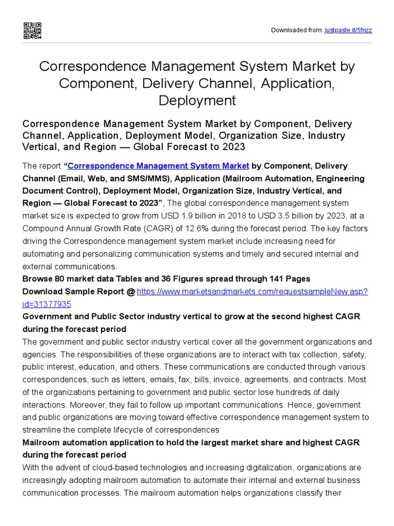 Correspondence Management System Market by Component, Delivery Channel ...