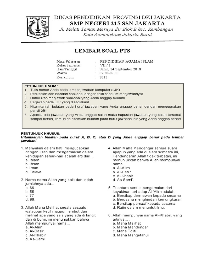 Soal Mid Semester Pai Kls 7 SMT 1 | PDF