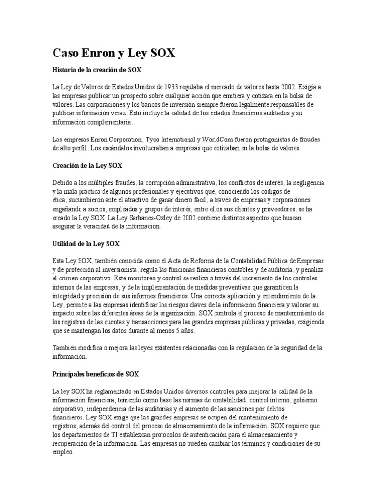 Caso Enron y Ley SOX | PDF | Business | Economias