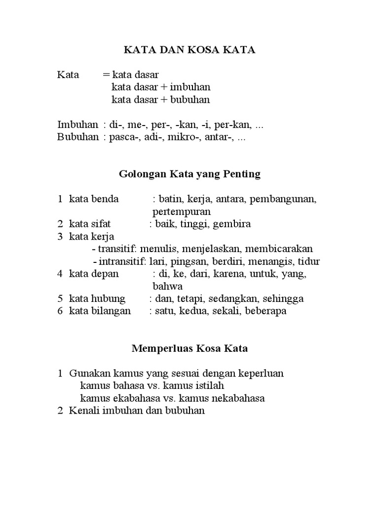 4 Kata Dan Kosa Kata | PDF