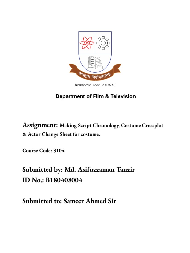 Format of Script Chronology, costume crossplot and actor change sheet ...