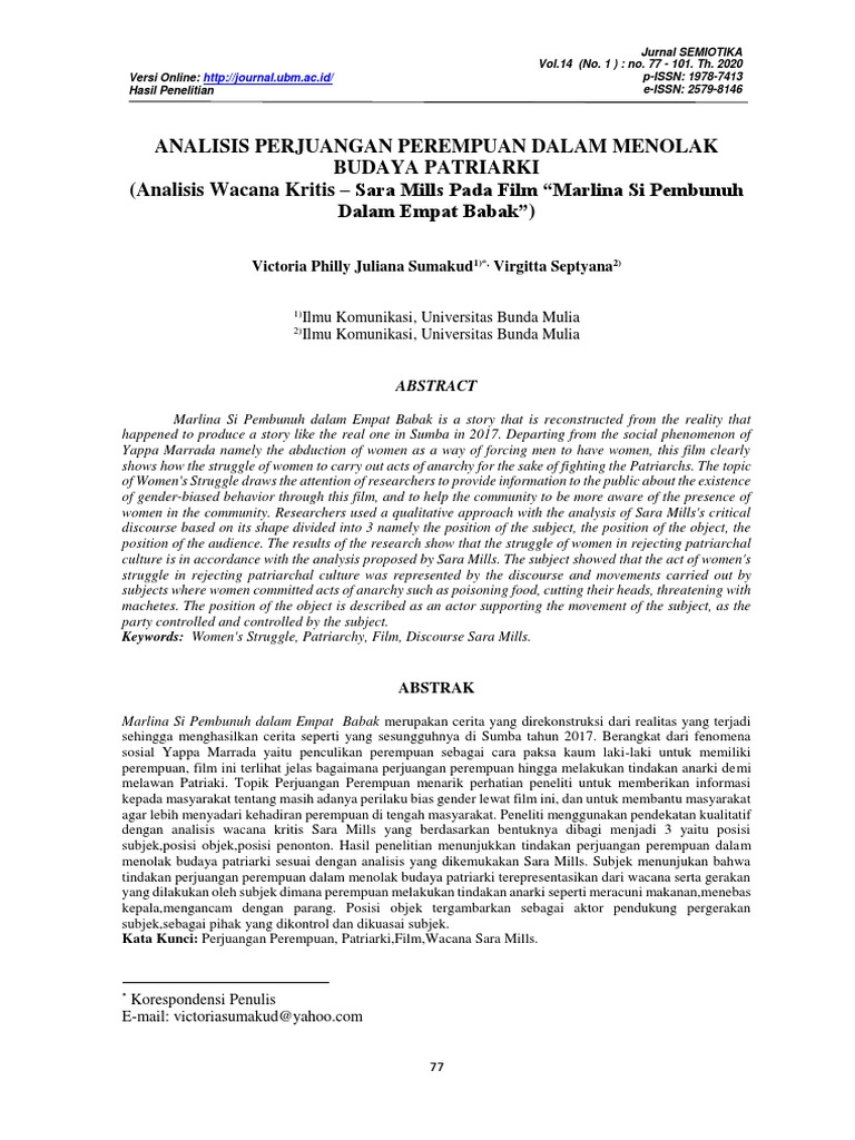 Analisis Perjuangan Perempuan Dalam Menolak Budaya Patriarki - Film Marlina | PDF