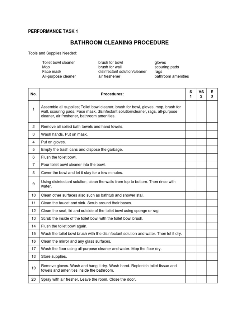 Checklist - Bathroom Cleaning | PDF