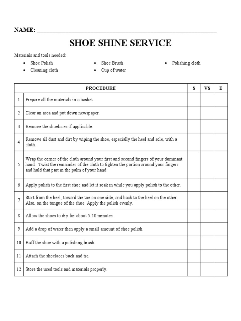 SHOE SHINE RUBRICS | PDF | Shoe | Manufactured Goods