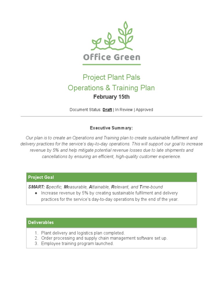 Project Plant Pals Operations & Training Plan | PDF | Customer | Sales