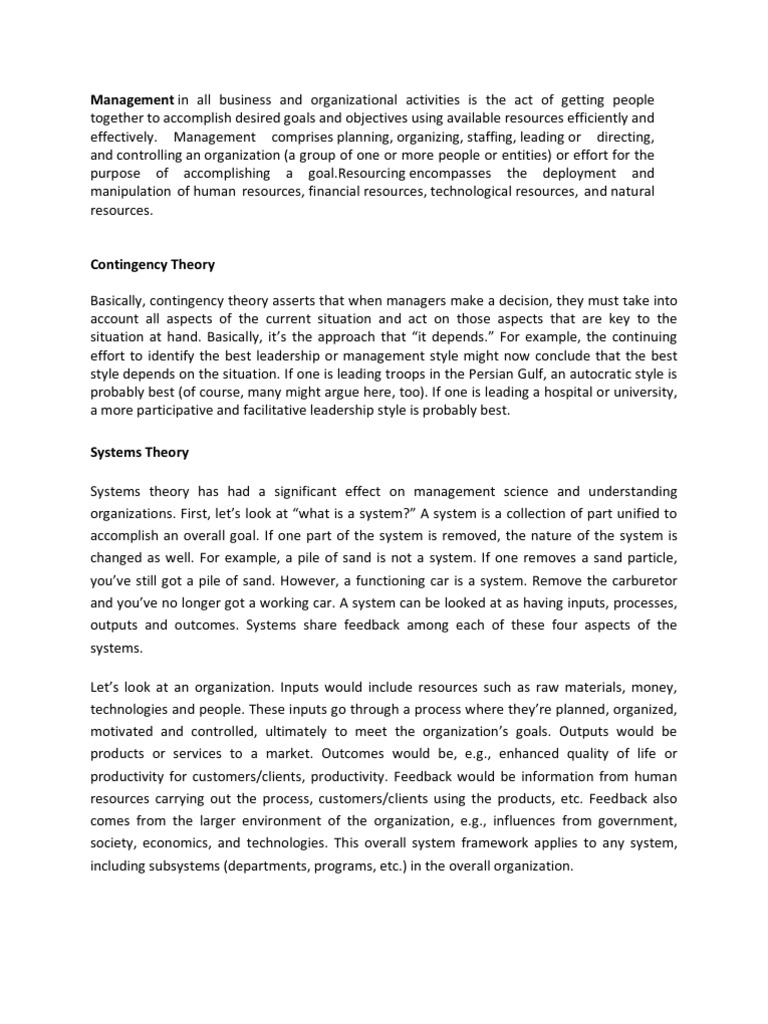 A Comprehensive Overview of Management Theories and Principles | PDF ...