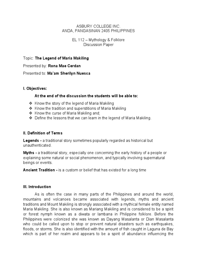 The Legend of Maria Makiling | PDF | Mythology