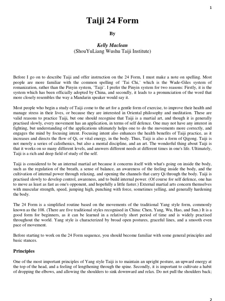 Taiji 24 Form - Kelly | PDF | Tai Chi | Hand