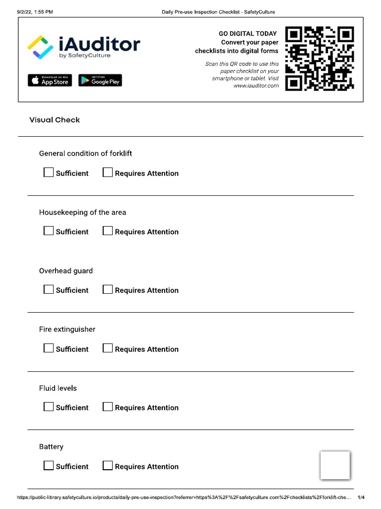 Daily Pre-Use Inspection Checklist - SafetyCulture | PDF
