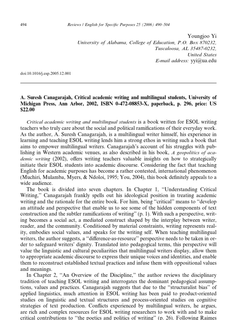 Book Review - Critical Academic Writing | PDF | English As A Second Or ...