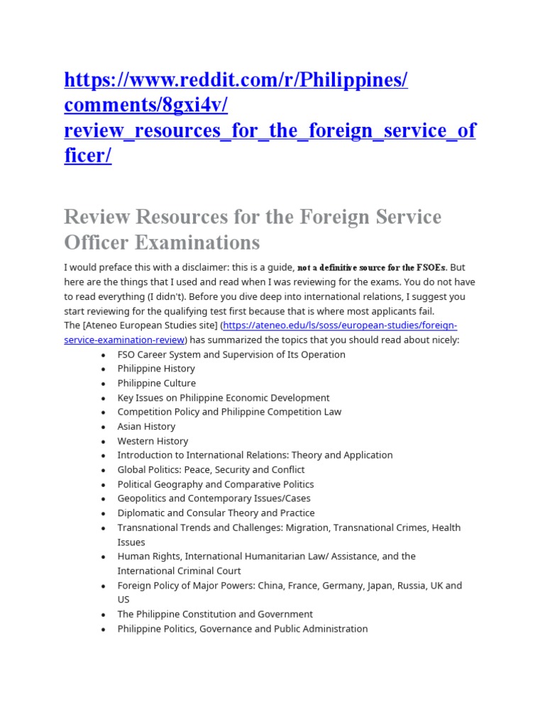 Foreign Service Officer Exam Resources | PDF | International Relations ...