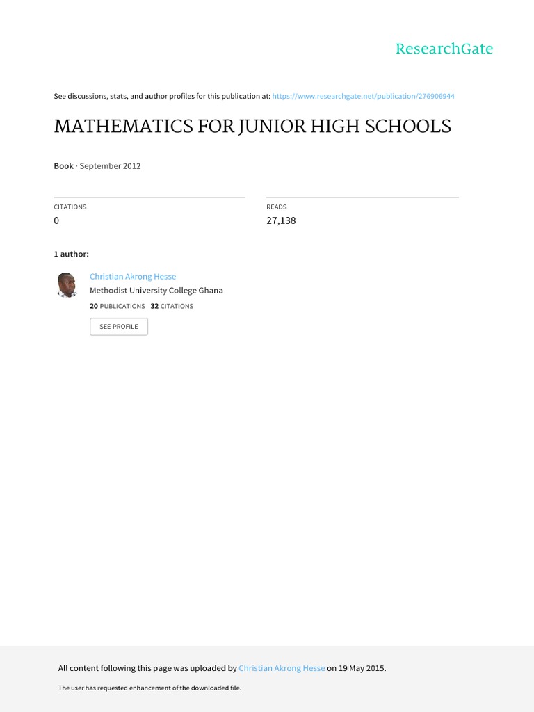 Mathematics For Junior High Schools: September 2012 | PDF | Area | Numbers