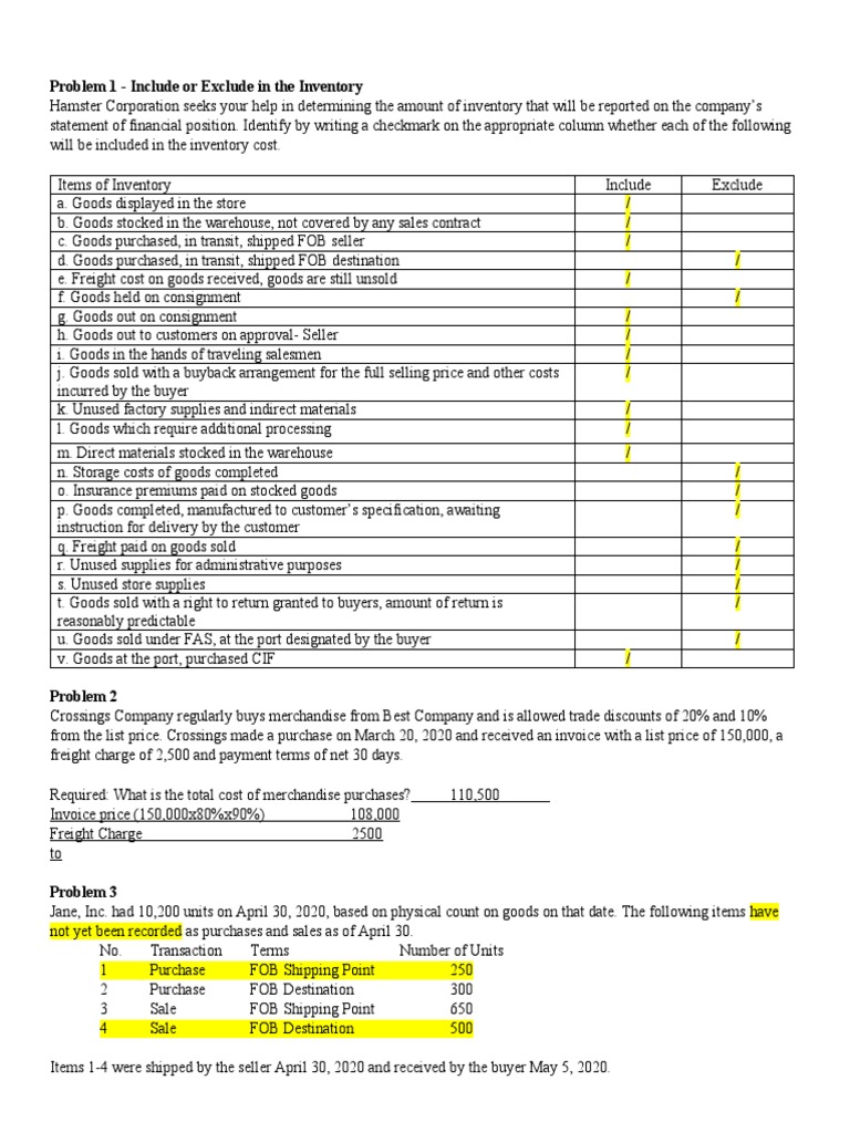 Inventories - Exercises | PDF | Inventory | Goods