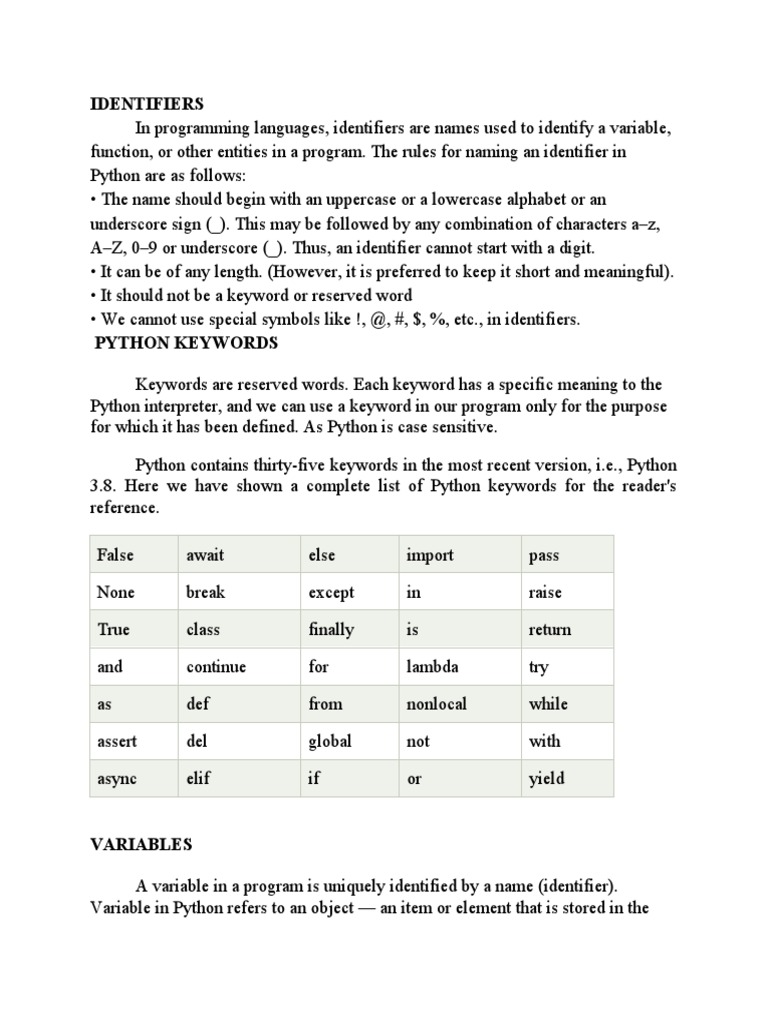 Python Var Ident | PDF | Scope (Computer Science) | Reserved Word