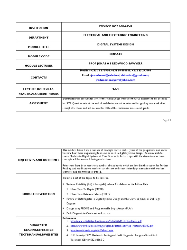 Advanced Digital Systems Design 03 Pdf Reliability Engineering Digital Electronics