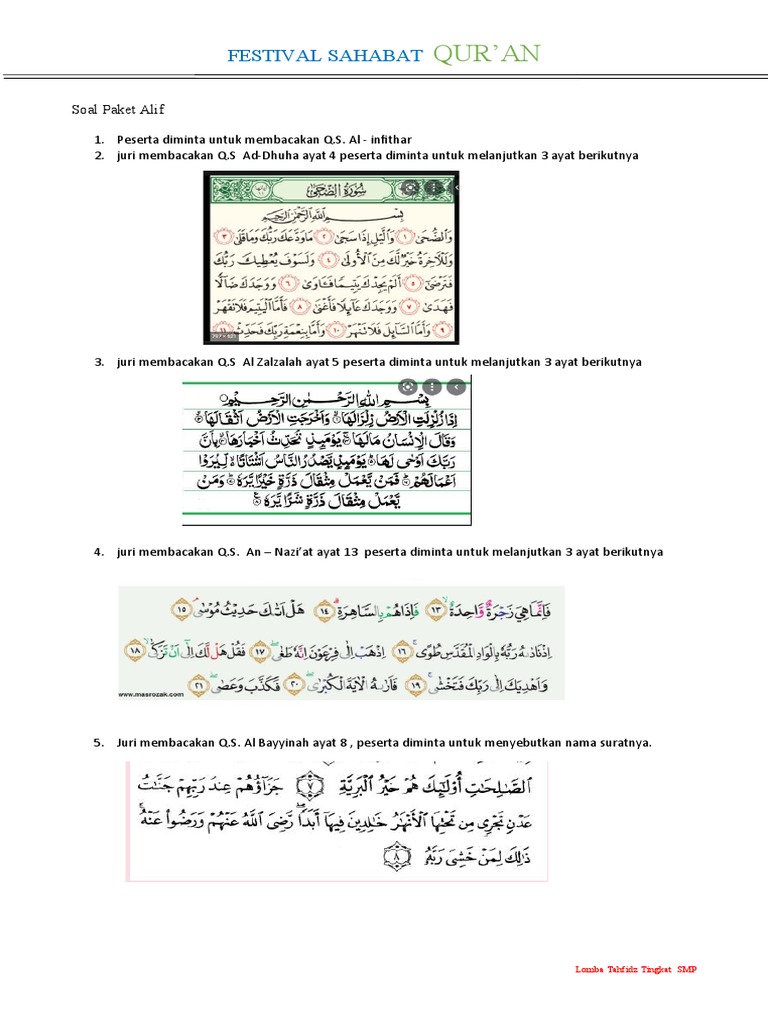 Soal Lomba Tahfizh SMP | PDF