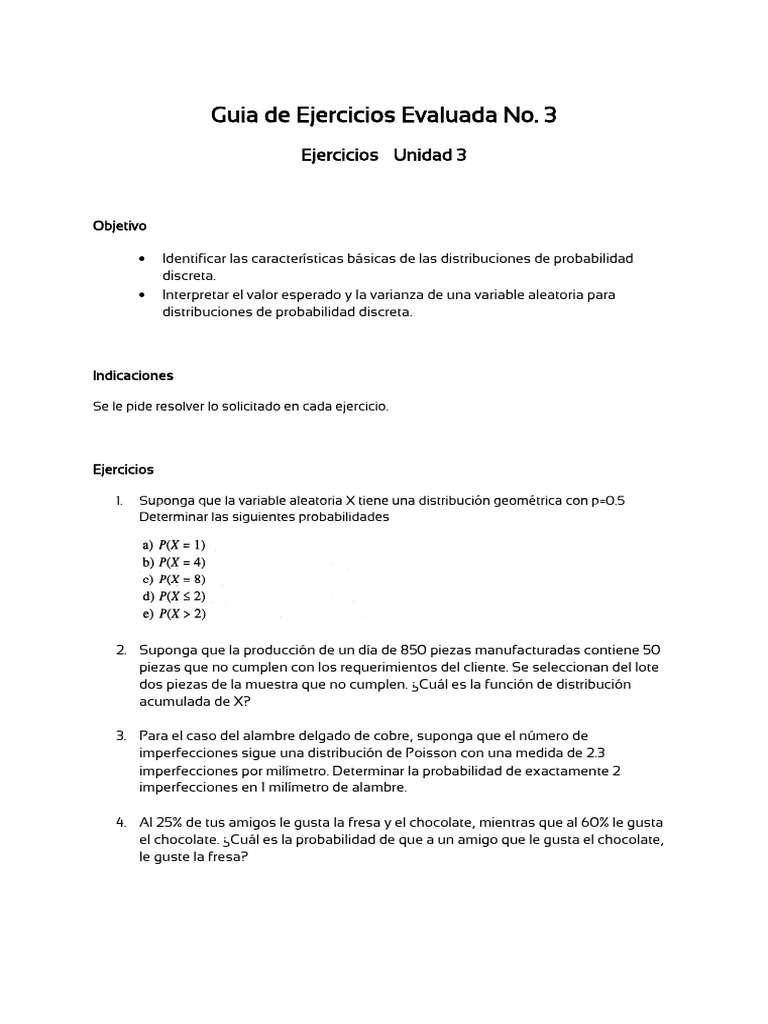 Guia de Ejercicios Evaluada 3 | PDF | Probabilidad | Distribución de veneno