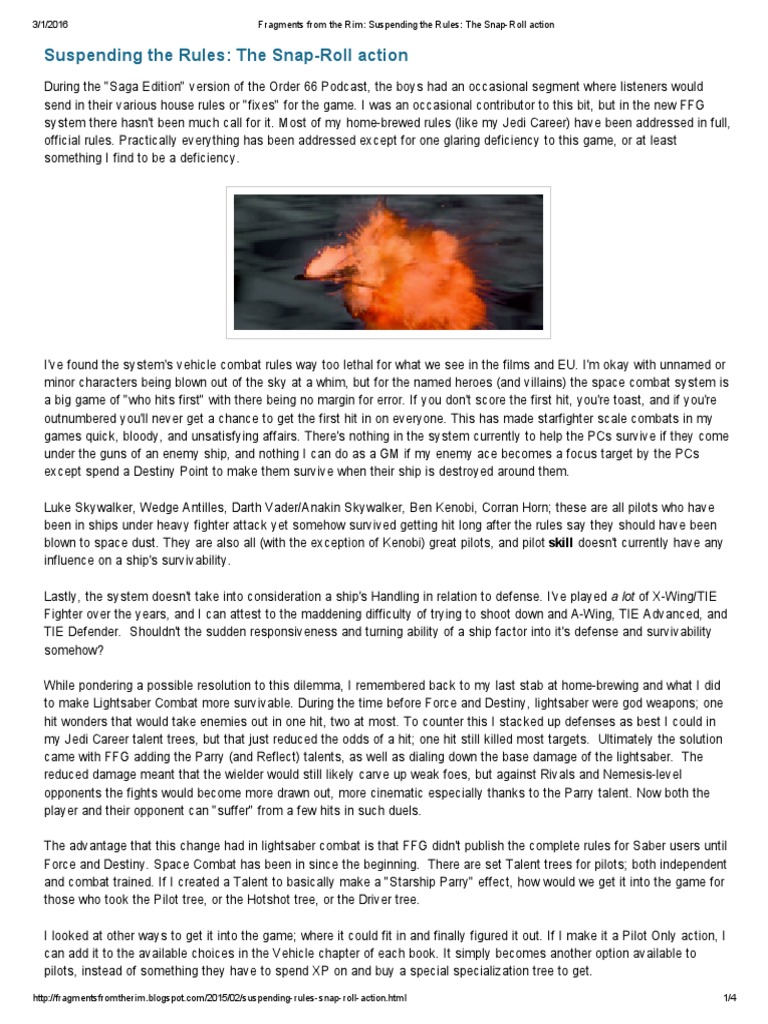 FFG Space Combat - The Snap-Roll Action - Fragments From The Rim | PDF ...
