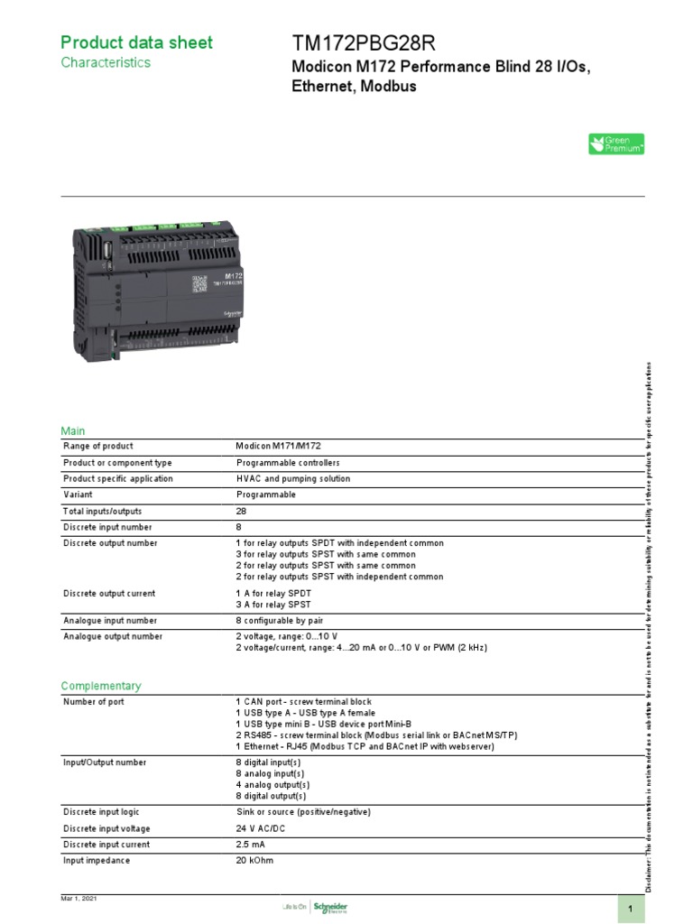 Modicon M171 - M172 - TM172PBG28R | PDF | Relay | Usb
