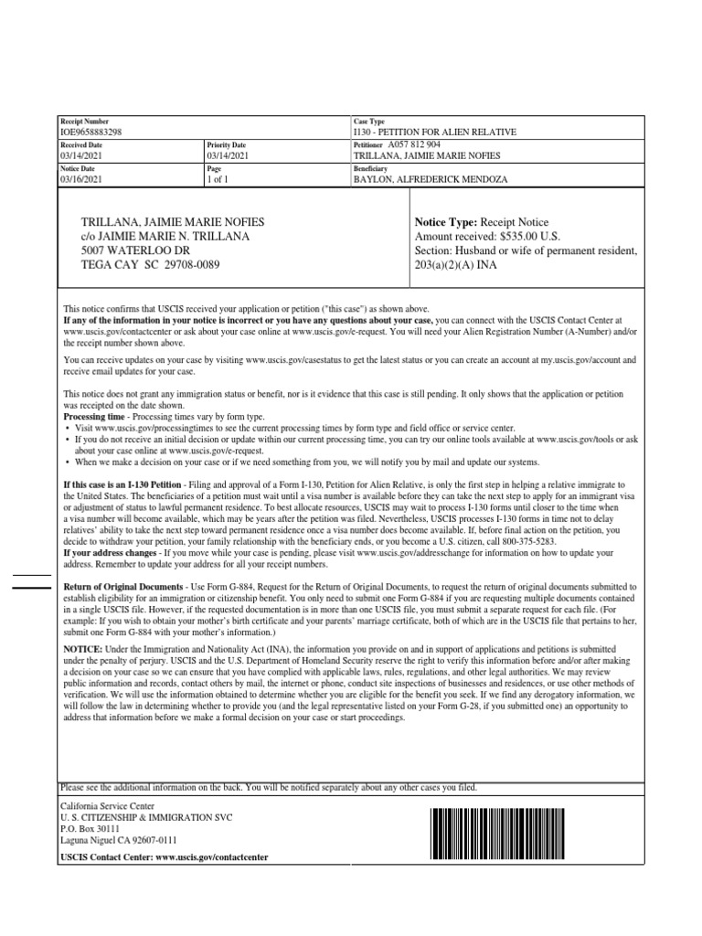 Receipt Notice | PDF | Immigration Law | Government