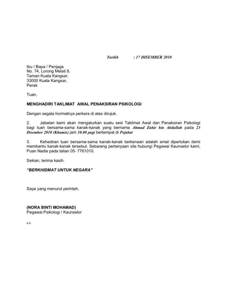 Contoh Surat Taklimat Scribd | PDF