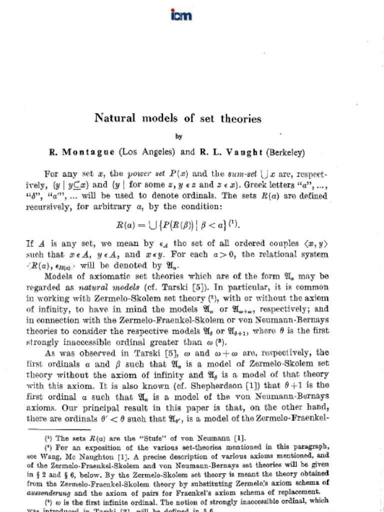 Montague & Vaught - Natural Models of Set Theory | PDF