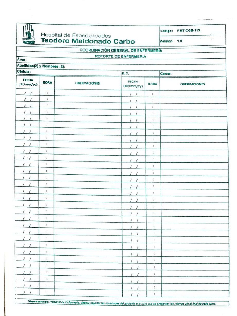 Reporte de Enfermeria | PDF