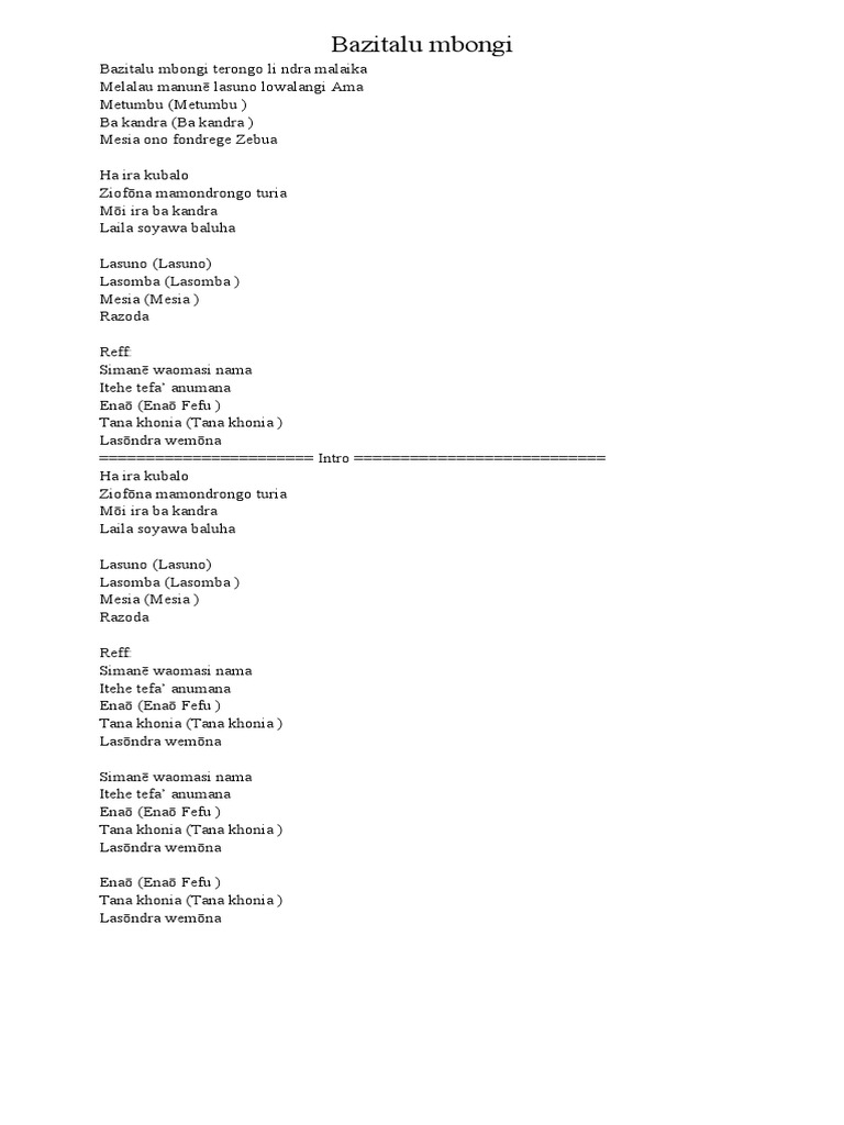 Lirik Lagu Rohani Nias: Bazitalu Mbongi | PDF | Language Arts & Discipline