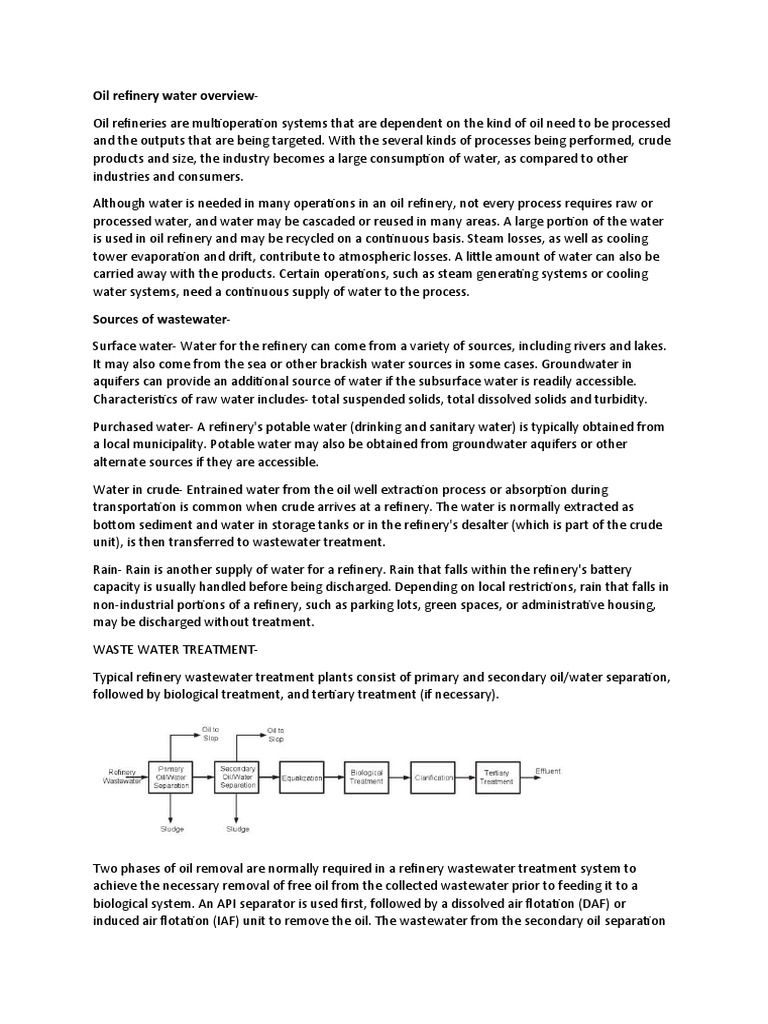 Oil refinery water overview | PDF | Sewage Treatment | Water