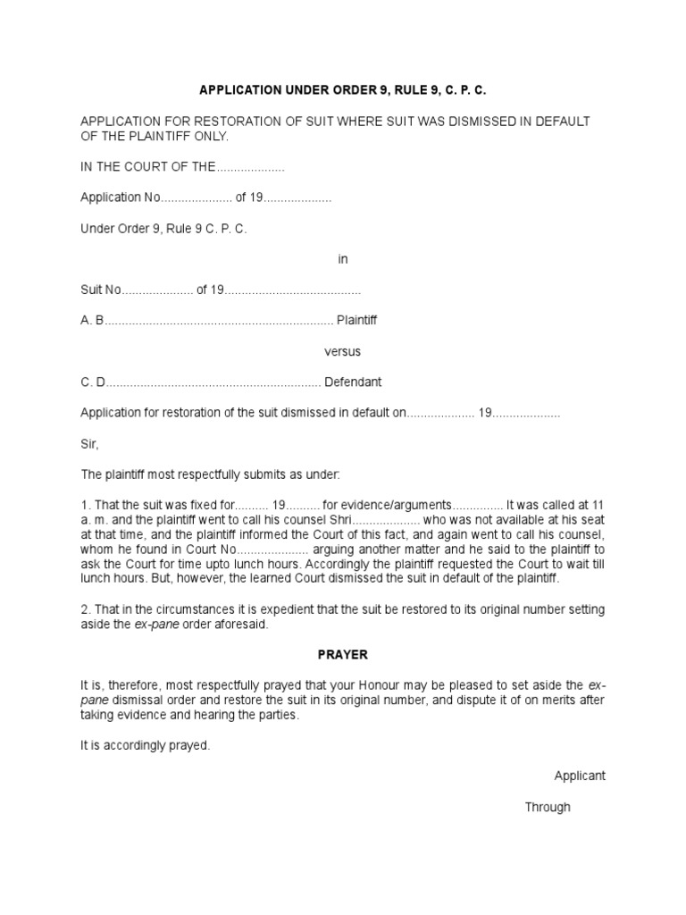 Application Under Order 9, Rule 9, C. P. C. | PDF | Lawsuit | Judiciaries