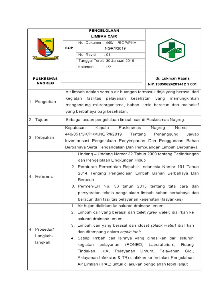 SOP Pengelolaan Limbah Cair B3 (Fix) | PDF