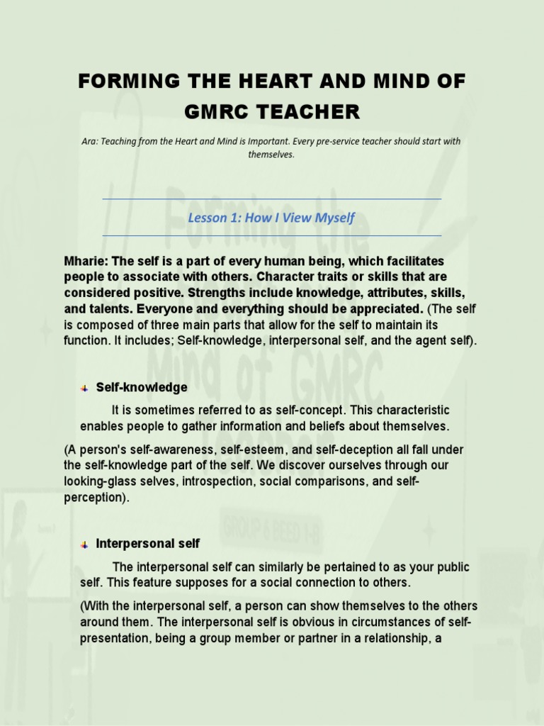 Forming The Heart and Mind of GMRC Teacher | PDF | Self Concept ...