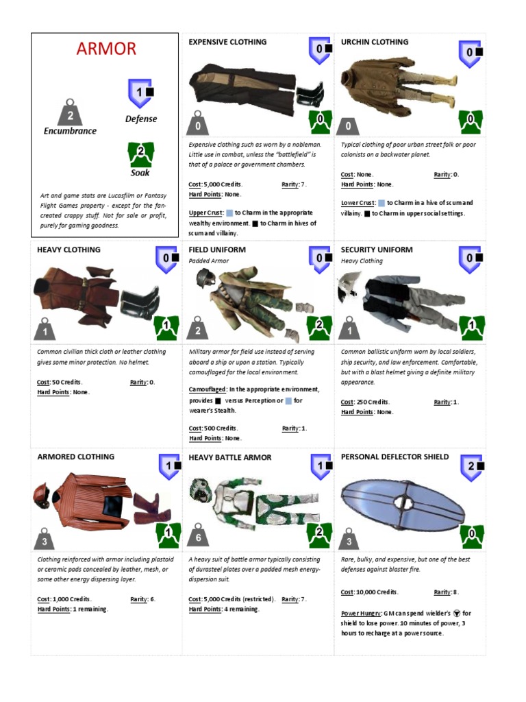 FFG - Equipment Cards - Armor | Download Free PDF | Armour | Equipment