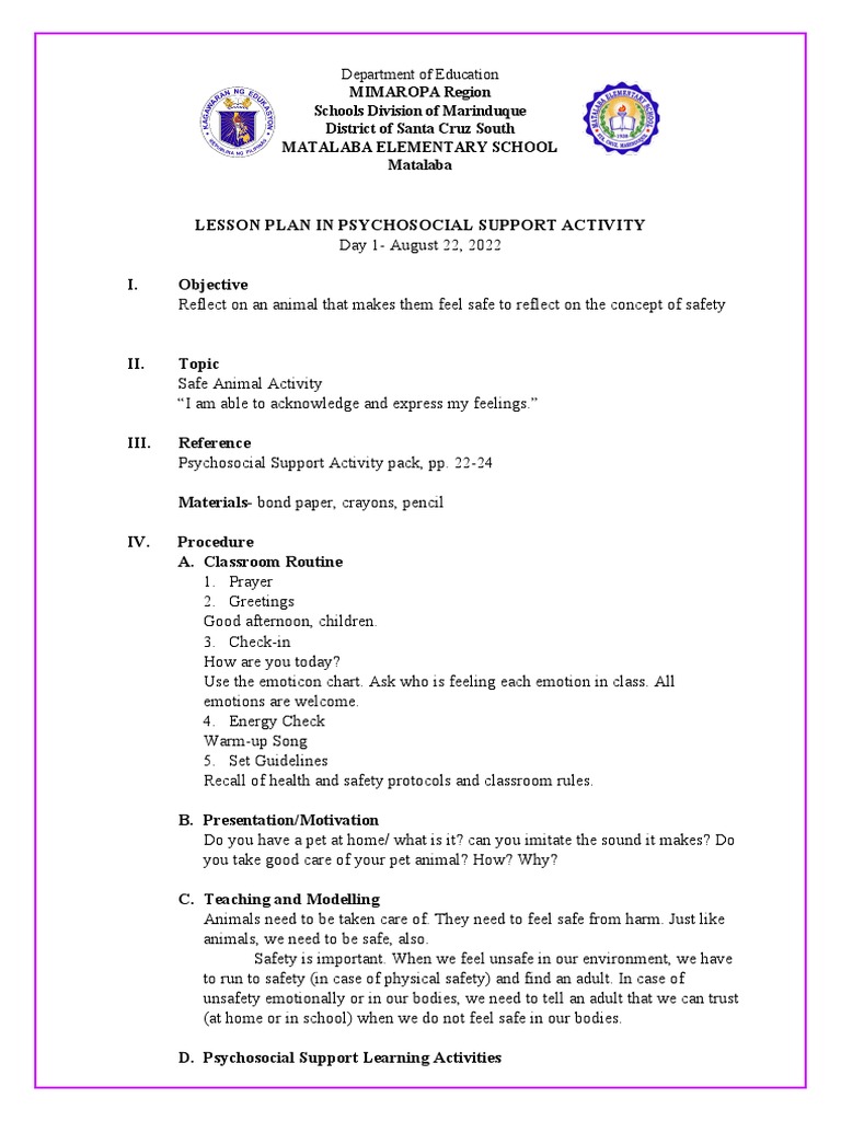 Grade 6 Psychosocial Support Lesson Plan | PDF | Learning | Lesson Plan
