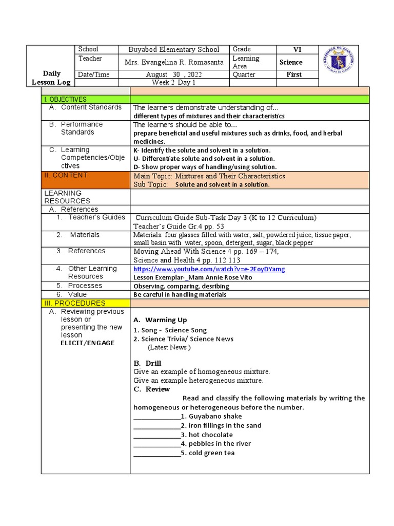 Science 6 DLL q1wk2d1 | PDF