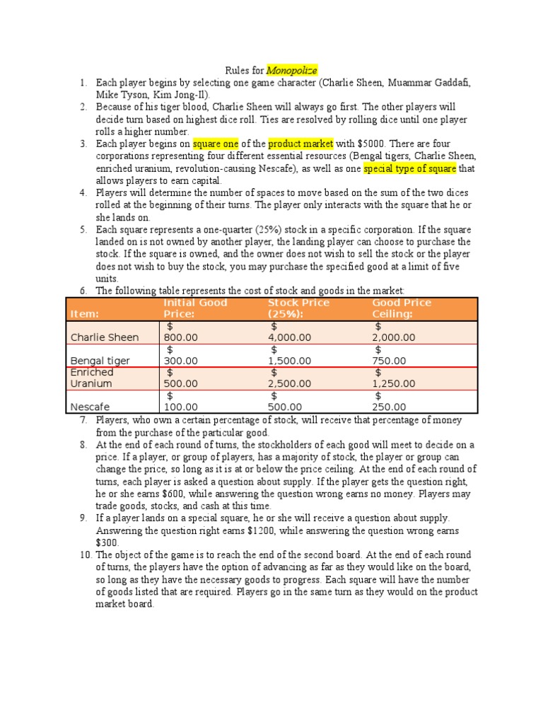 Monopolize Game Rules and Mechanics | PDF | Stocks | Monopoly