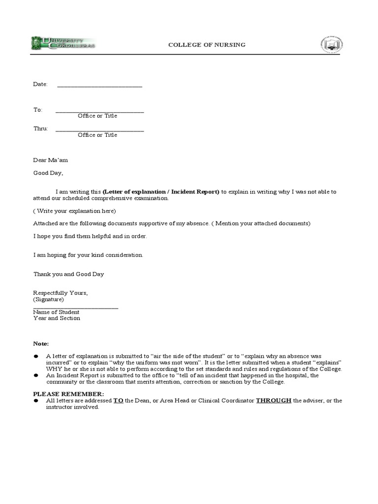 Letter of Explanation Form Student | PDF