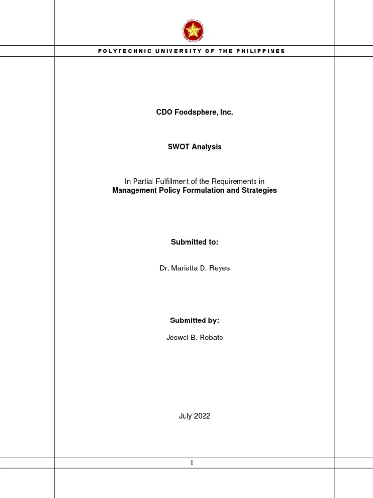 SWOT Analysis-CDO - Foodsphere | PDF | Cost Of Living | Foods