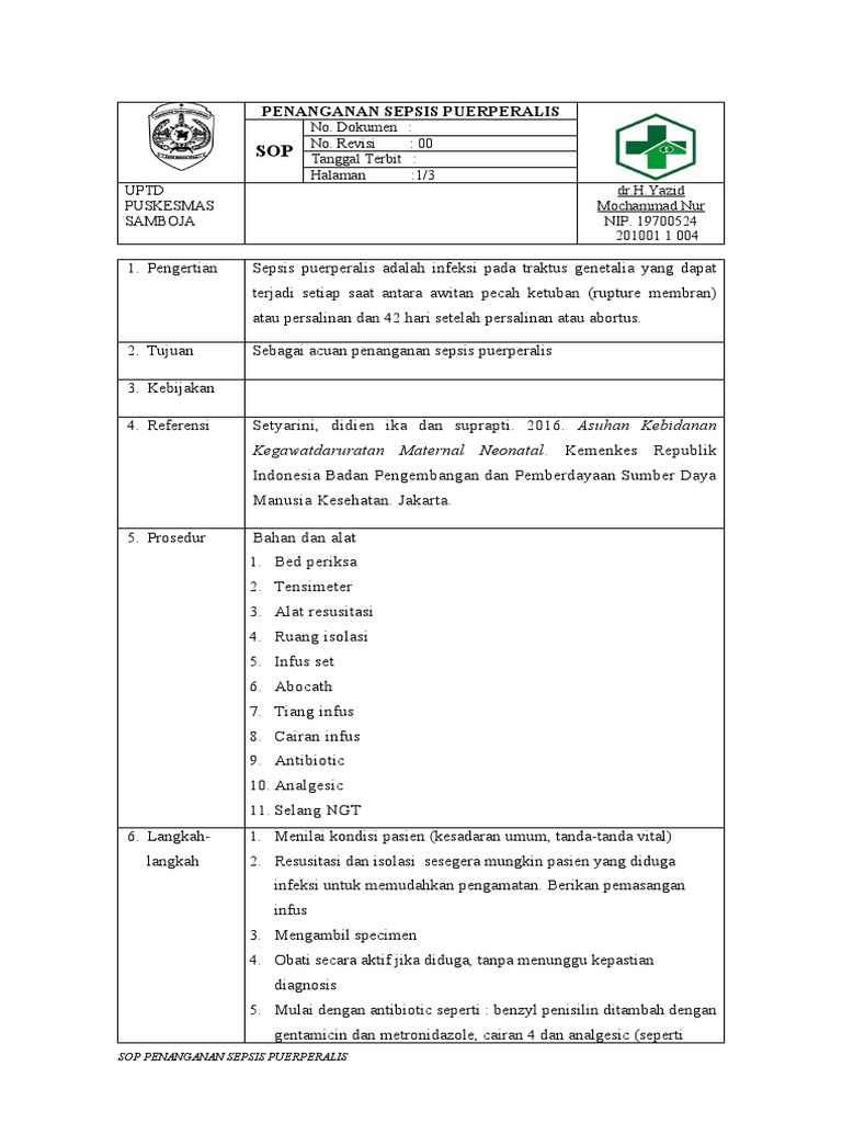 Sop Sepsis Peurperalis | PDF