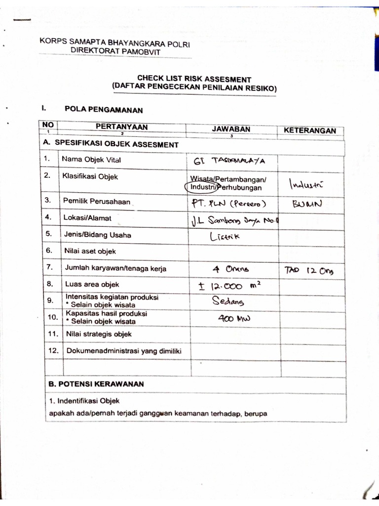 Check List Risk Assesment | PDF Check List Risk Assesment | PDF