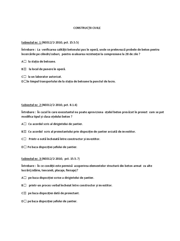Intrebari Model La Examen Si Subiecte Examen Diriginti Constructii ...
