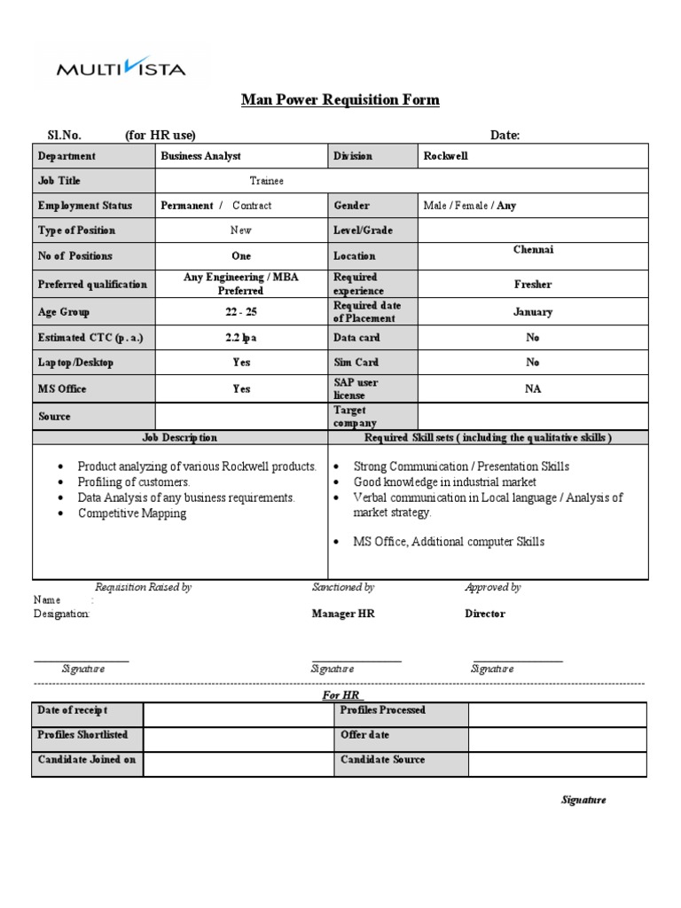 Manpower Requisition Form (MRF) | Download Free PDF | Computing | Business